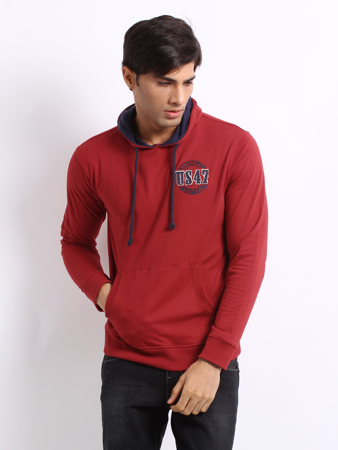 Buy Wrangler Men Red Hooded Sweatshirt - Sweatshirts for Men 170344 ...