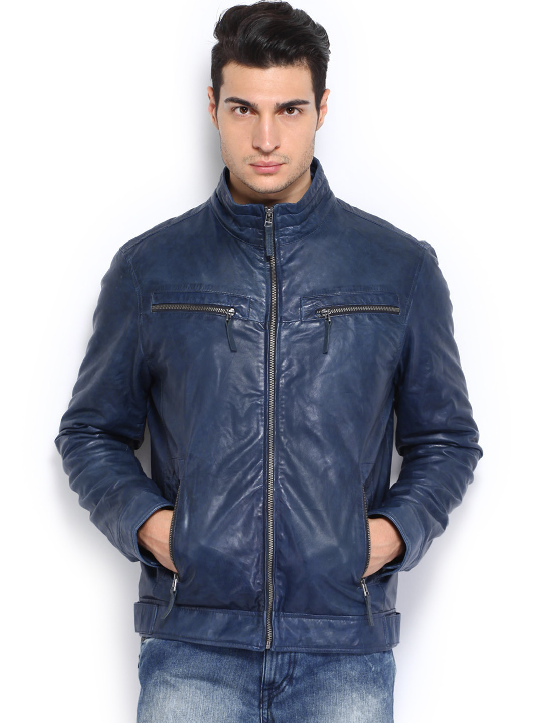 Buy YULE Men Blue Leather Jacket - Jackets for Men 570270 | Myntra
