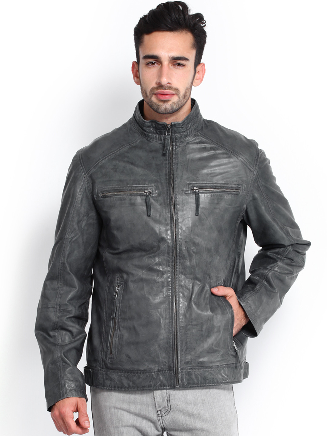 Buy YULE Men Grey Leather Jacket - Jackets for Men 629828 | Myntra