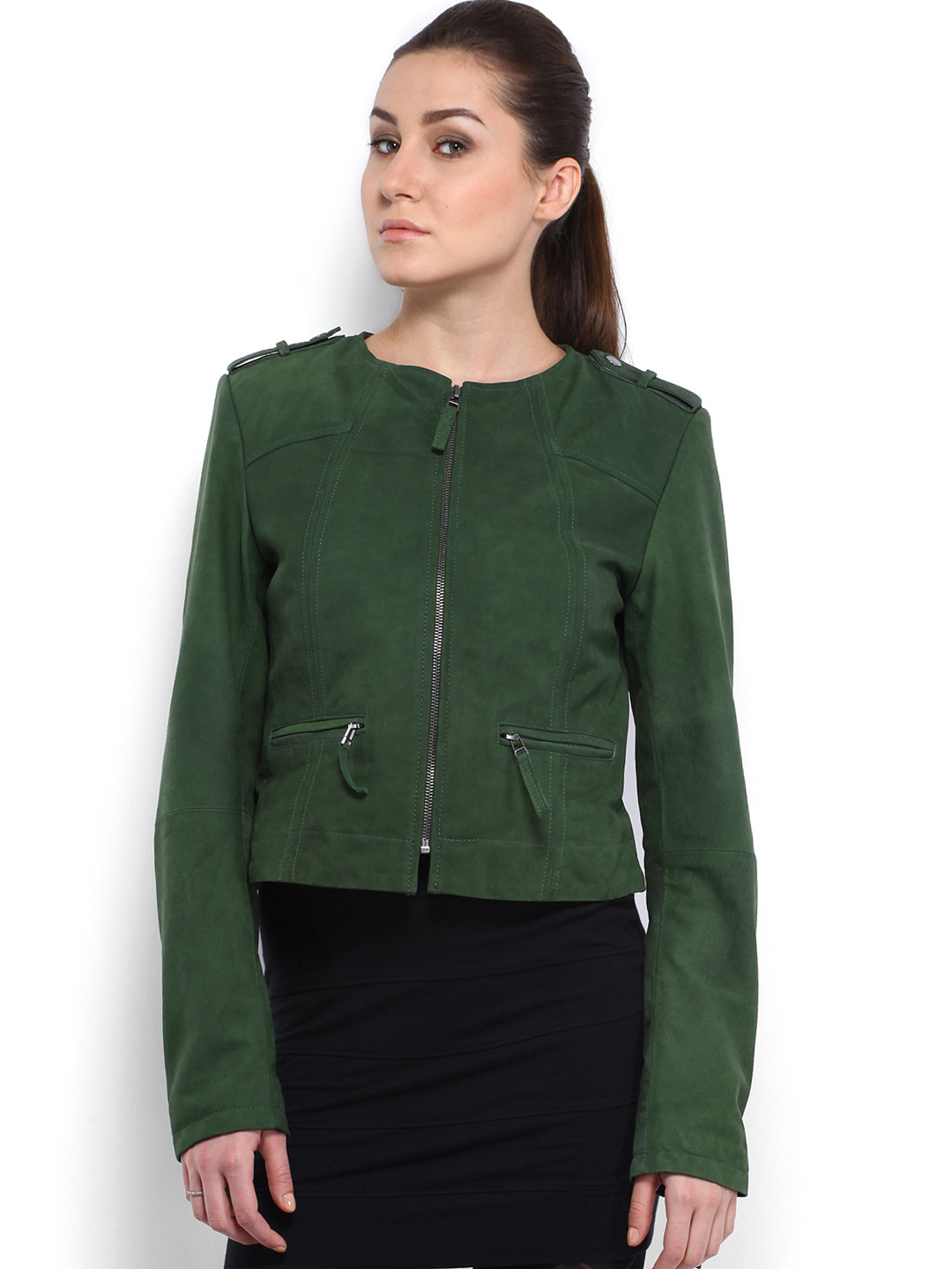 Buy YULE Women Green Leather Jacket - Jackets for Women 581492 | Myntra