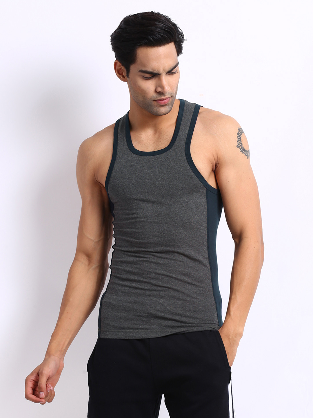 Buy Zoiro Men Charcoal Grey & Navy Innerwear Vest Trento 04 - Innerwear ...