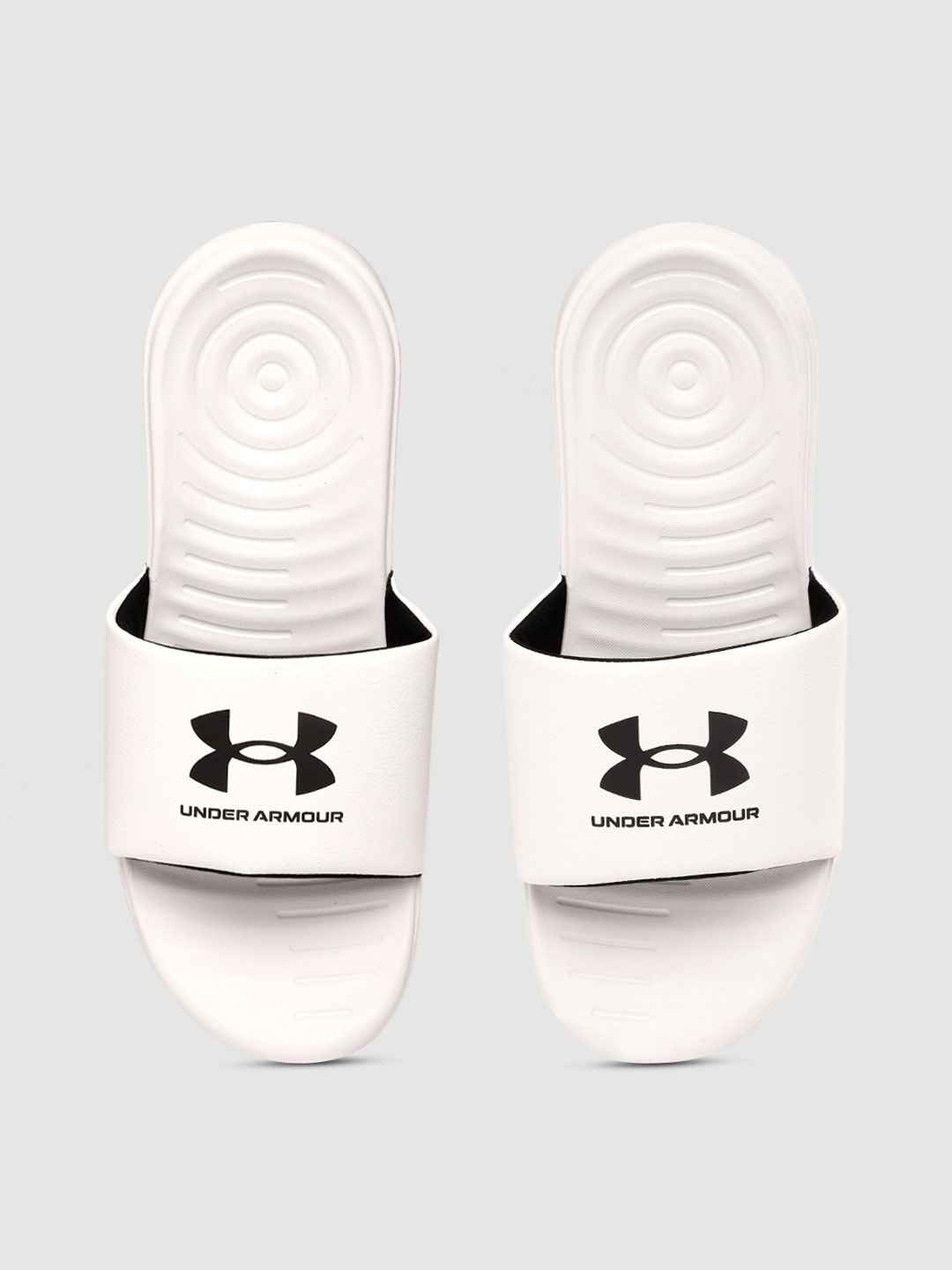 Buy UNDER ARMOUR Men White & Black Ansa Fix Brand Logo Print Sliders ...