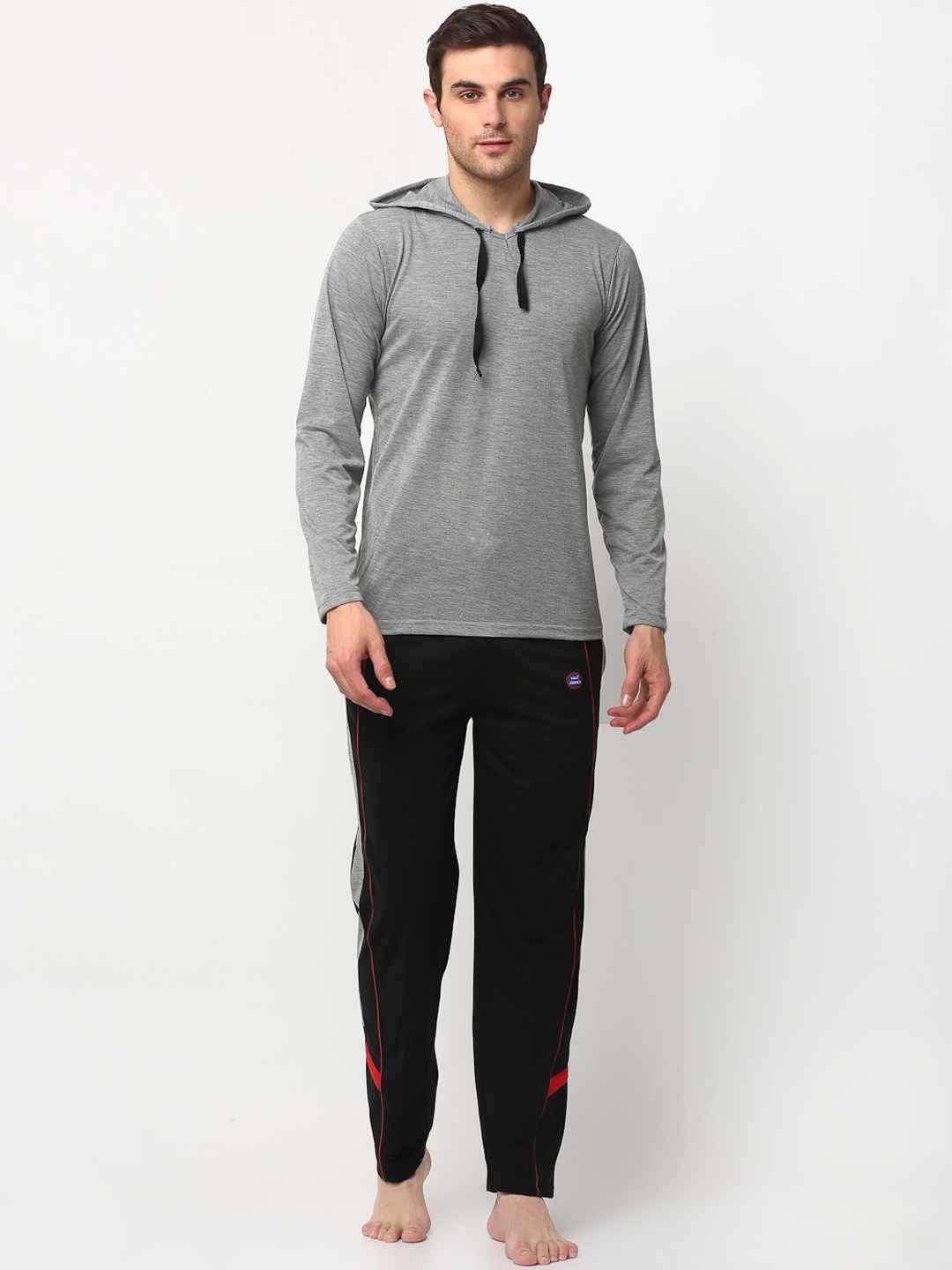 Buy MACK JONNEY Men Grey & Black Solid Night Suit D7_BLK_T_10_MLG_02 ...