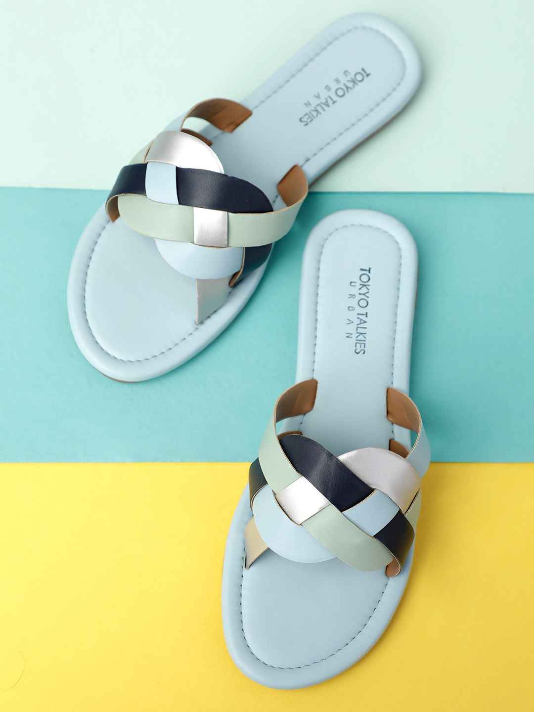 Buy Tokyo Talkies Women Turquoise Blue Colourblocked One Toe Flats ...