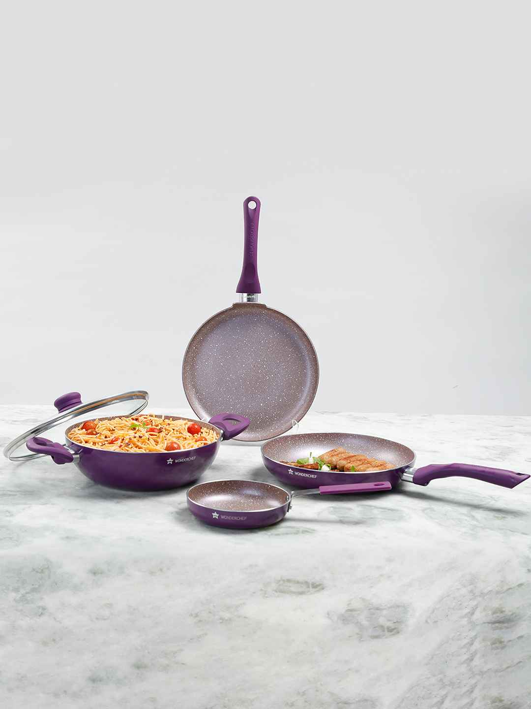Buy Wonderchef Set Of 4 Purple Printed Health Friendly Cookware ...