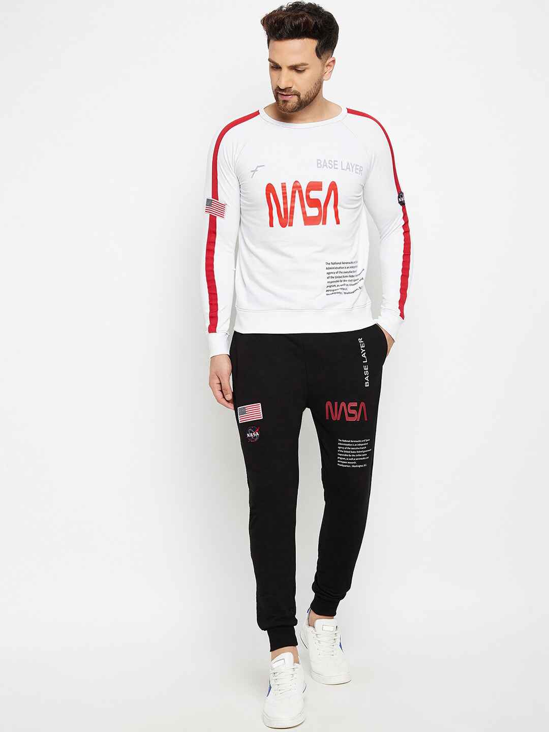 Buy FUGAZEE Men White & Black Printed Slim Fit Pure Cotton NASA Space ...