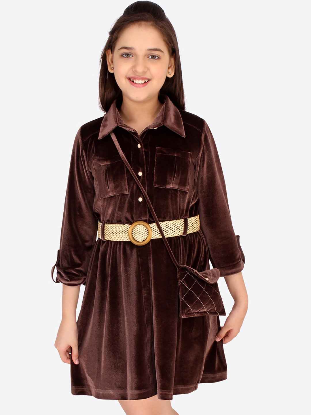 Buy CUTECUMBER Girls Brown Shirt Dress - Dresses for Girls 15626706 ...