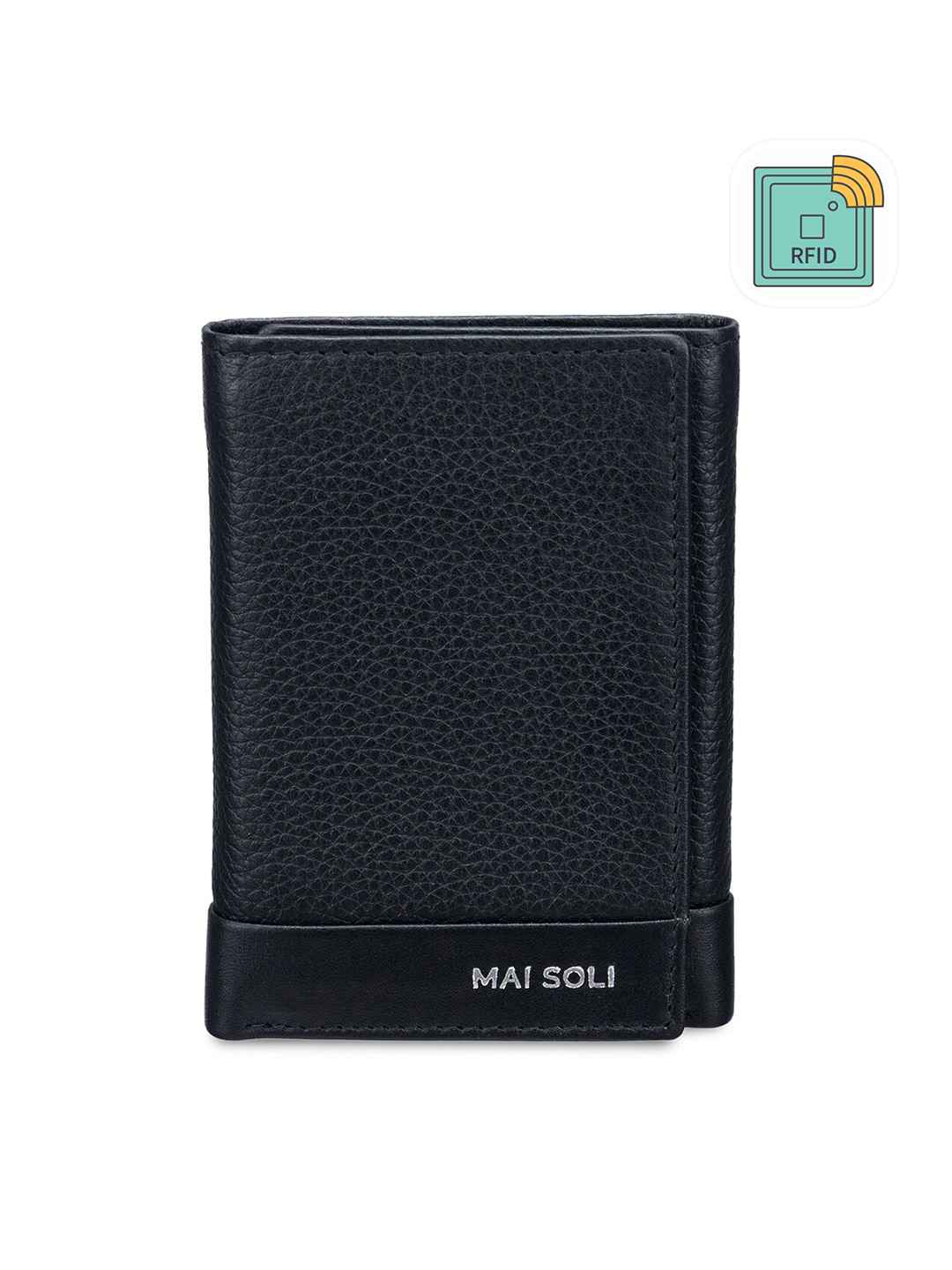 Buy MAI SOLI Men Black Textured Genuine Leather RFID Protected Pilot ...
