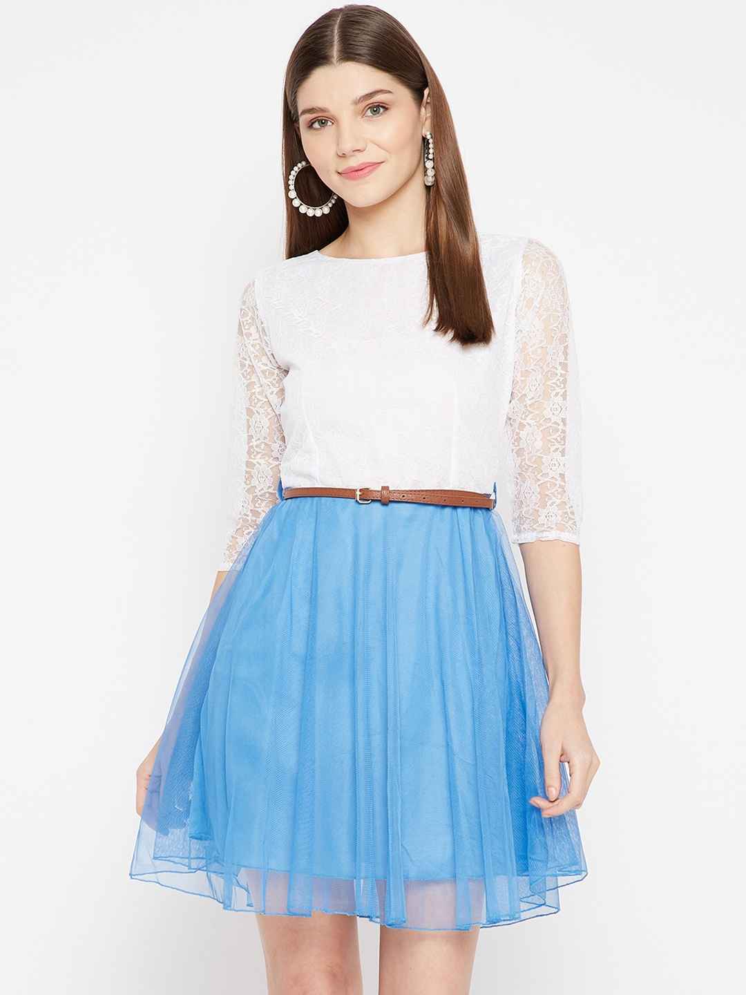 Buy U&F Blue & White Net Dress - Dresses for Women 15873870 | Myntra