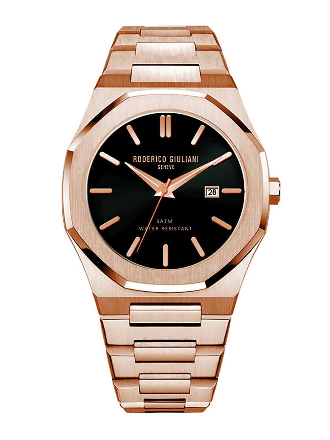 Buy RODERICO GIULIANI Unisex Black Dial & Rose Gold Toned Analogue ...