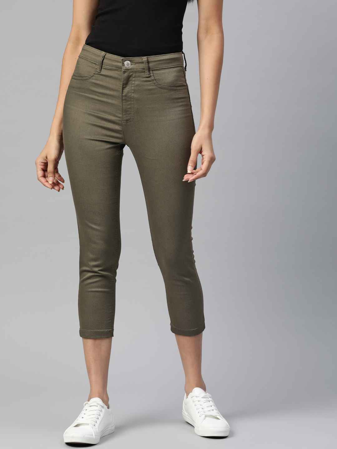 Buy Marks & Spencer Women Olive Green Solid Three Fourth Jeggings ...