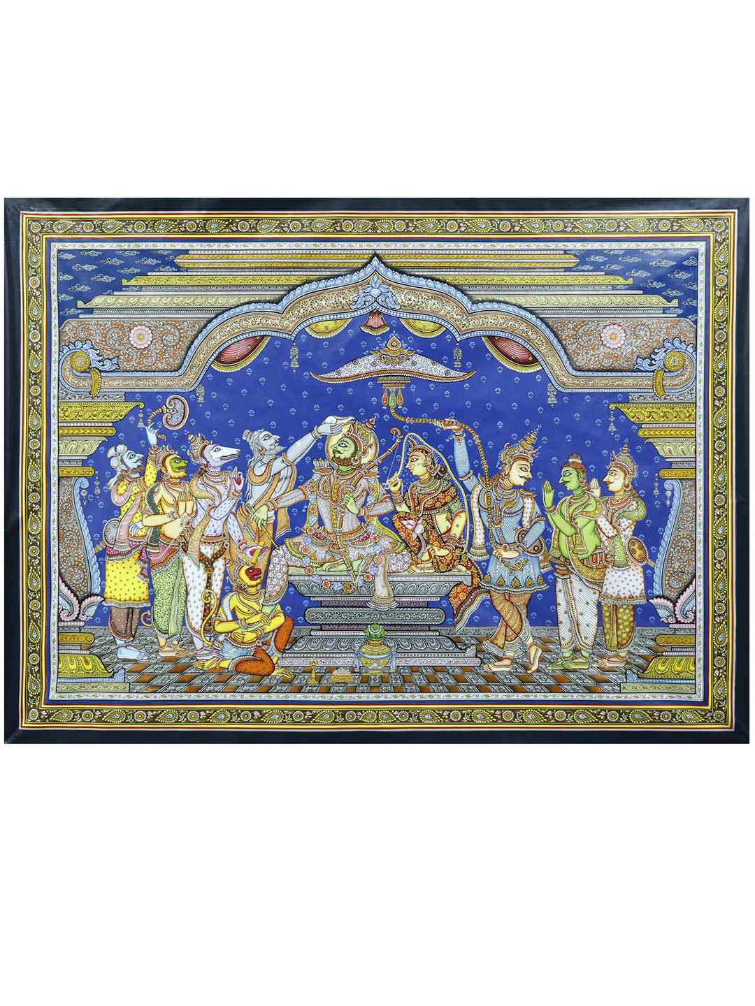 Buy Exotic India Blue & Yellow Coronation Of Lord Rama Wall Art - Wall ...