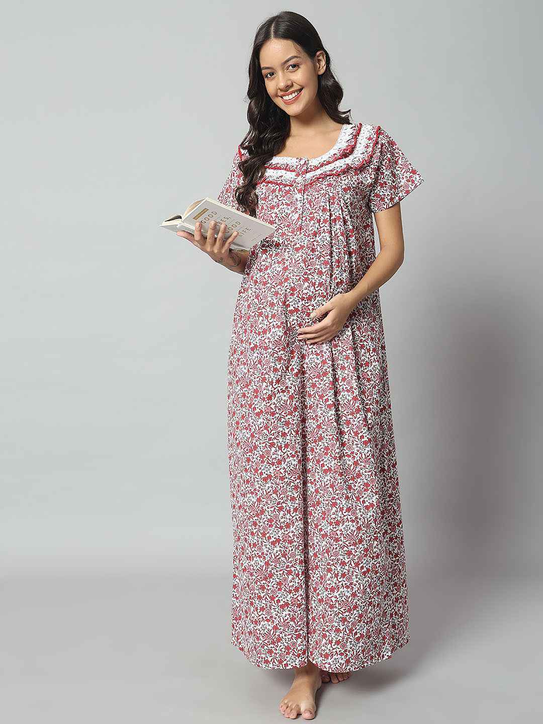 Buy SEPHANI Women Floral Printed Maxi Nightdress - Nightdress for Women ...