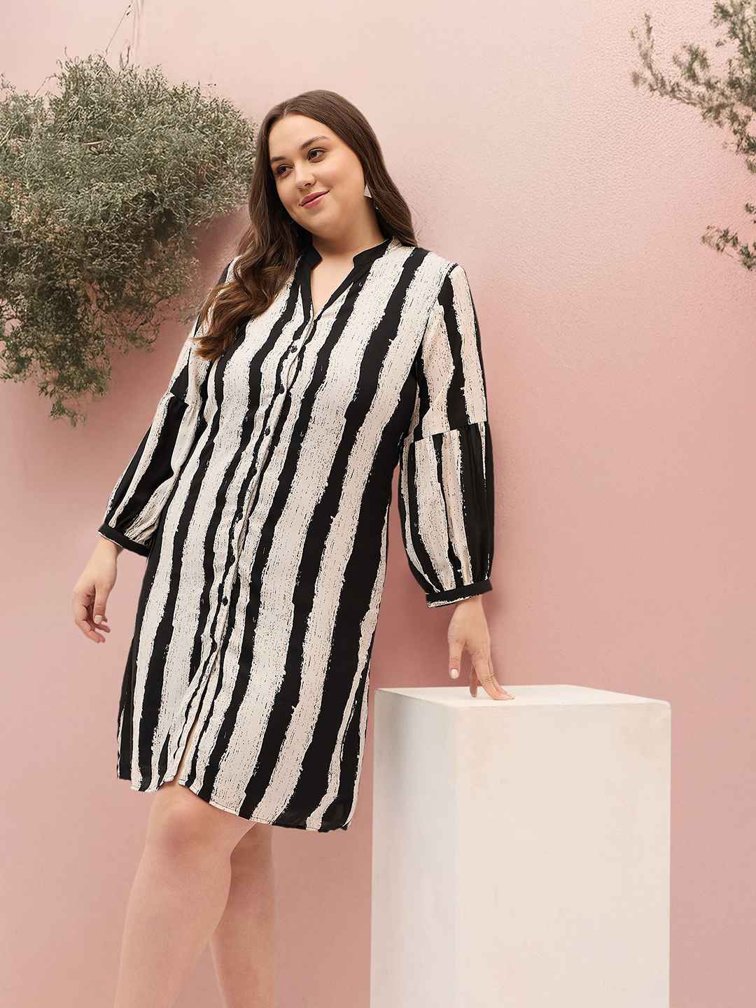 Buy DressBerry Curve Women Plus Size Striped Georgette A Line Dress ...