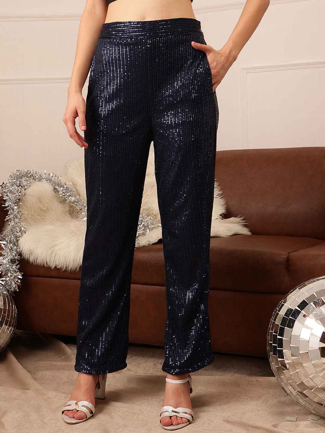 Buy ATRAENTA Women Embellished Non Iron Party Trousers - Trousers for ...