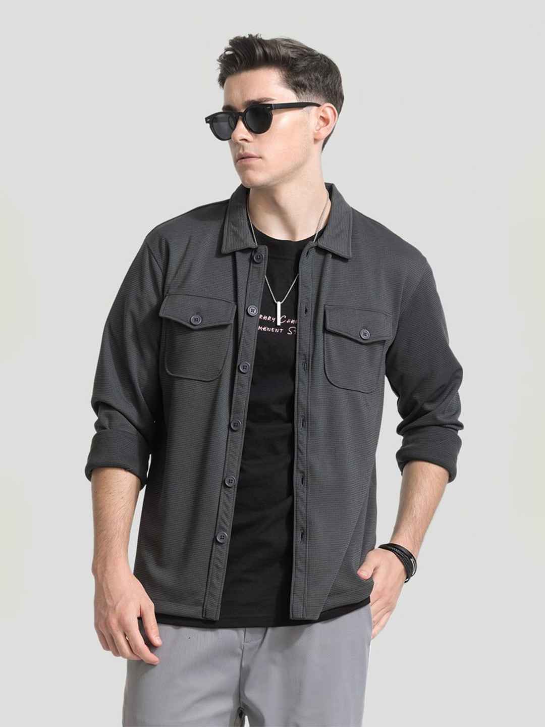 Buy Snitch Men Self Design Spread Collar Open Front Jacket - Jackets ...