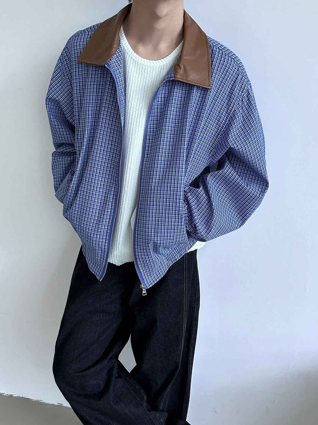 Buy StyleCast Men Spread Collar Checked Casual Open Front Jacket ...