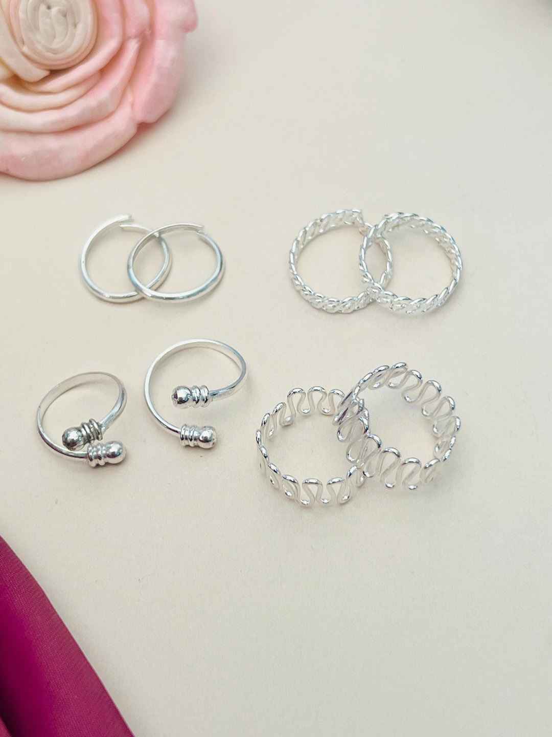 Buy Sangria Set Of 4 Silver Plated Adjustable Toe Rings - Toe Rings for ...