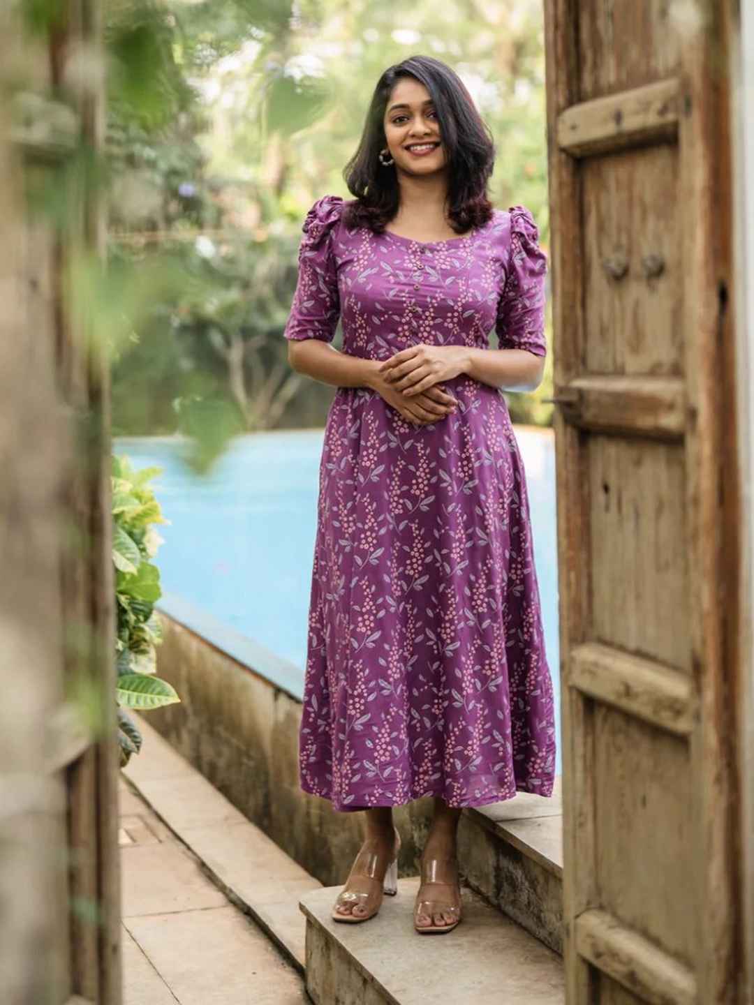 Buy HAY Women Floral Printed Puff Sleeves Fit & Flare Maxi Dress ...