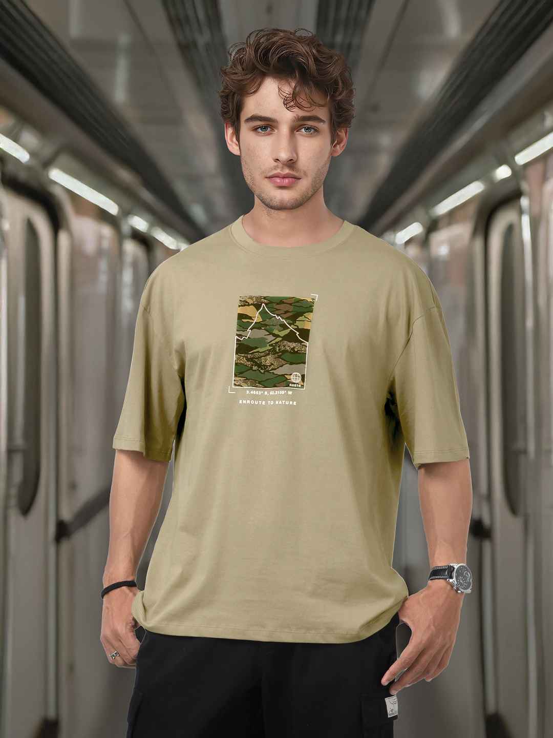 Buy The Roadster Life Co. Men Printed Oversized Drop Shoulder Sleeves ...