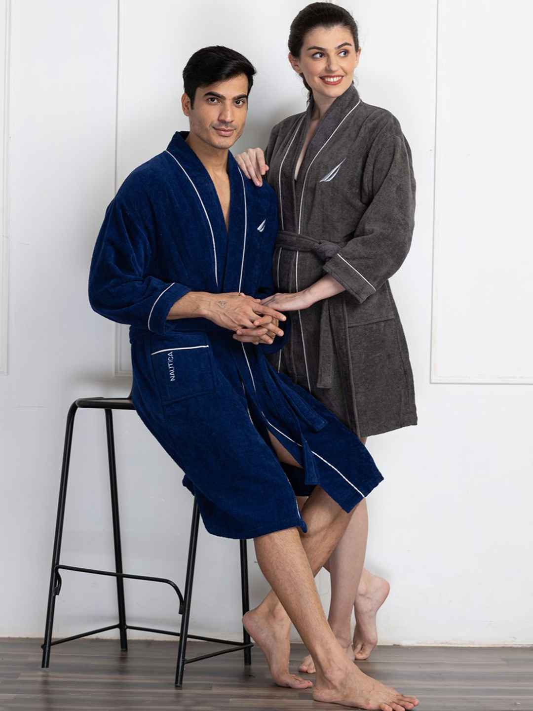 Buy Nautica Pack Of 2 Solid Pure Cotton Bath Robe With Belt - Bath Robe ...