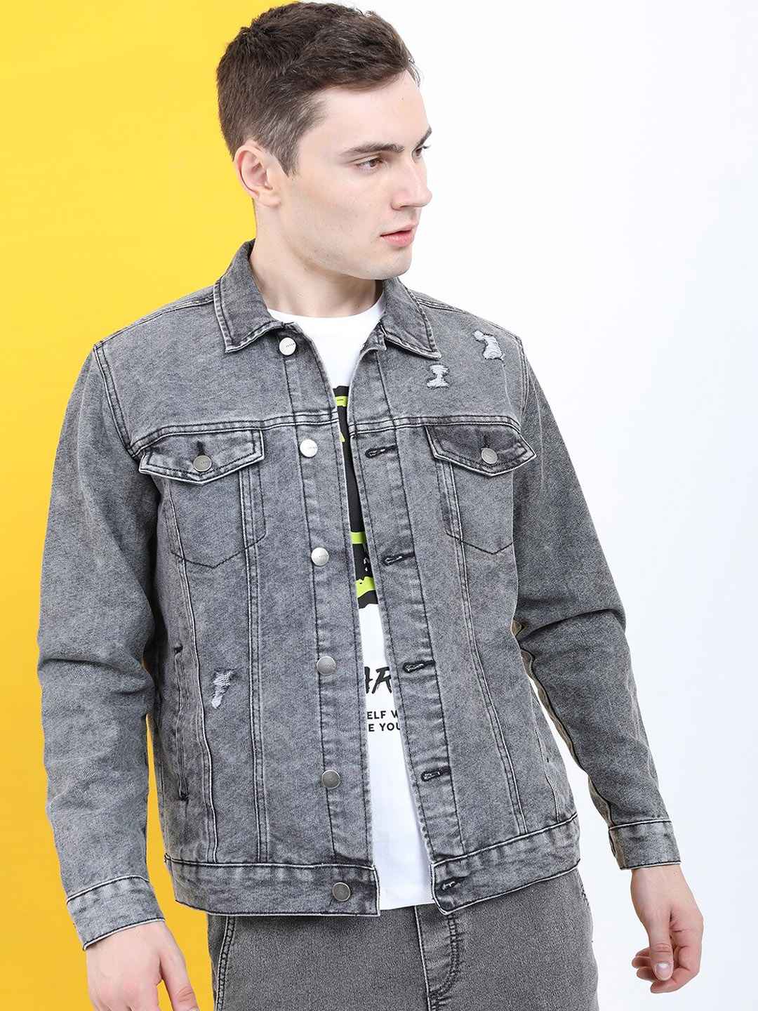 Buy KETCH Men Spread Collar Washed Denim Trucker Jacket - Jackets for ...