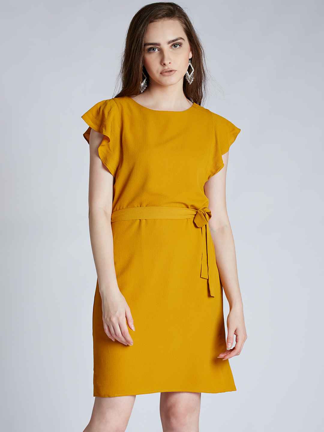 Buy Harpa Women Mustard Yellow Solid A Line Dress - Dresses for Women ...