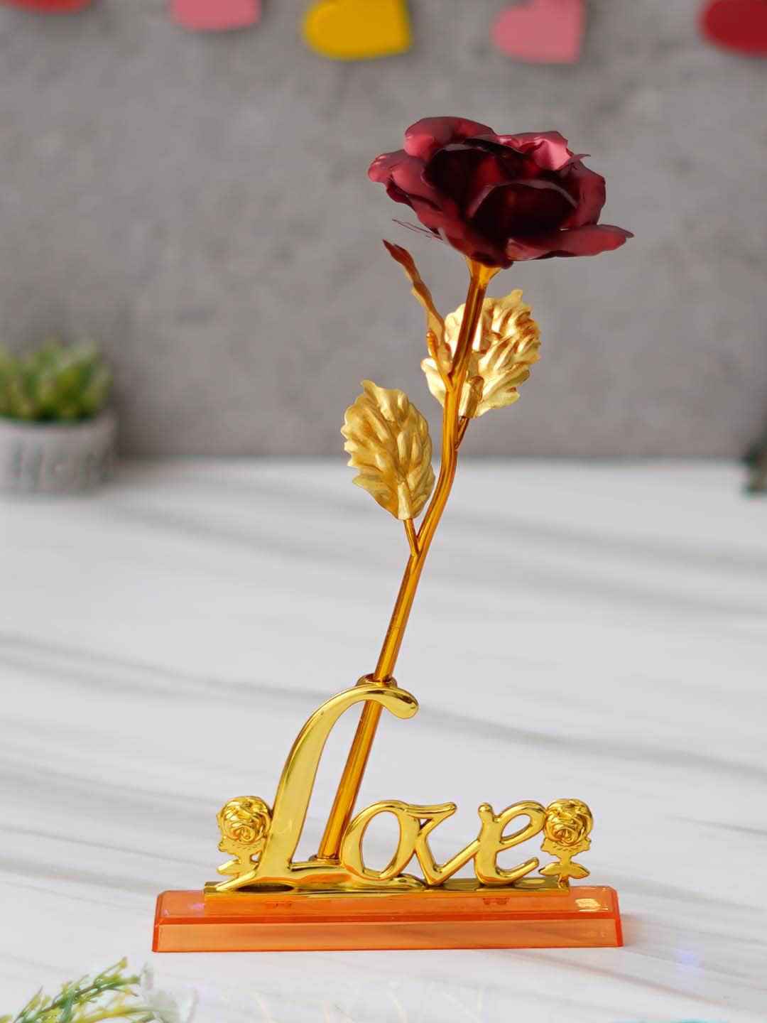 Buy ECraftIndia Red & Gold Toned Textured Rose Showpiece - Showpieces ...