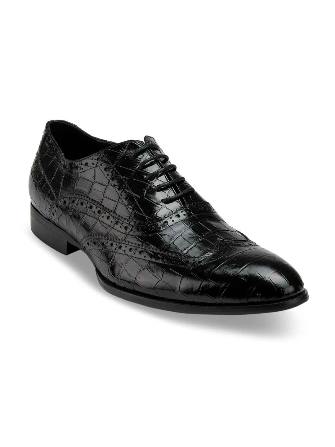 Buy British Royal Men Black Leather Textured Semi Formal Oxfords ...