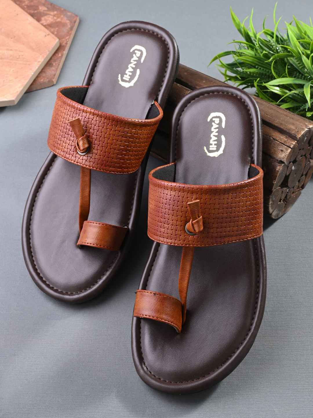 Buy PANAHI Men Textured One Toe Comfort Sandals - Sandals for Men ...