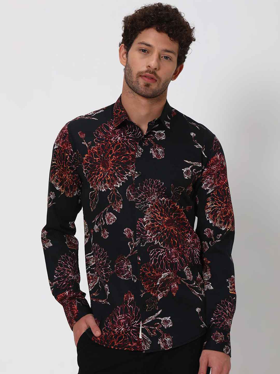 Buy Mufti Slim Fit Floral Printed Pure Cotton Casual Shirt - Shirts for ...
