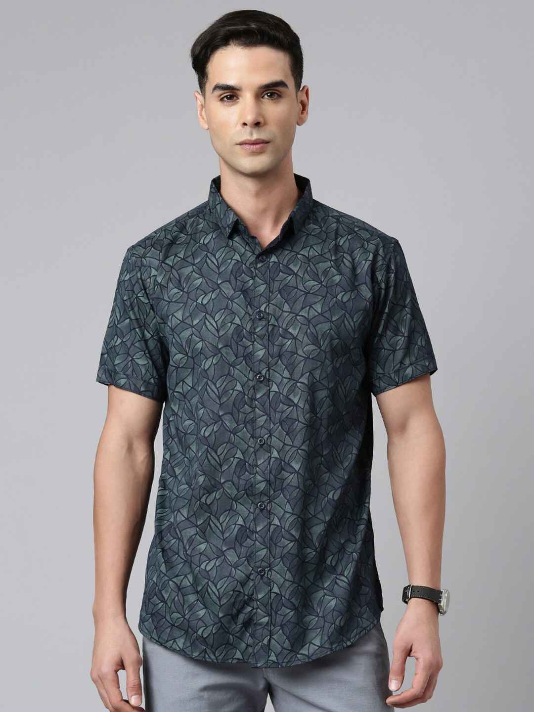 Buy Majestic Man Geometric Printed Comfort Slim Fit Pure Cotton Casual ...