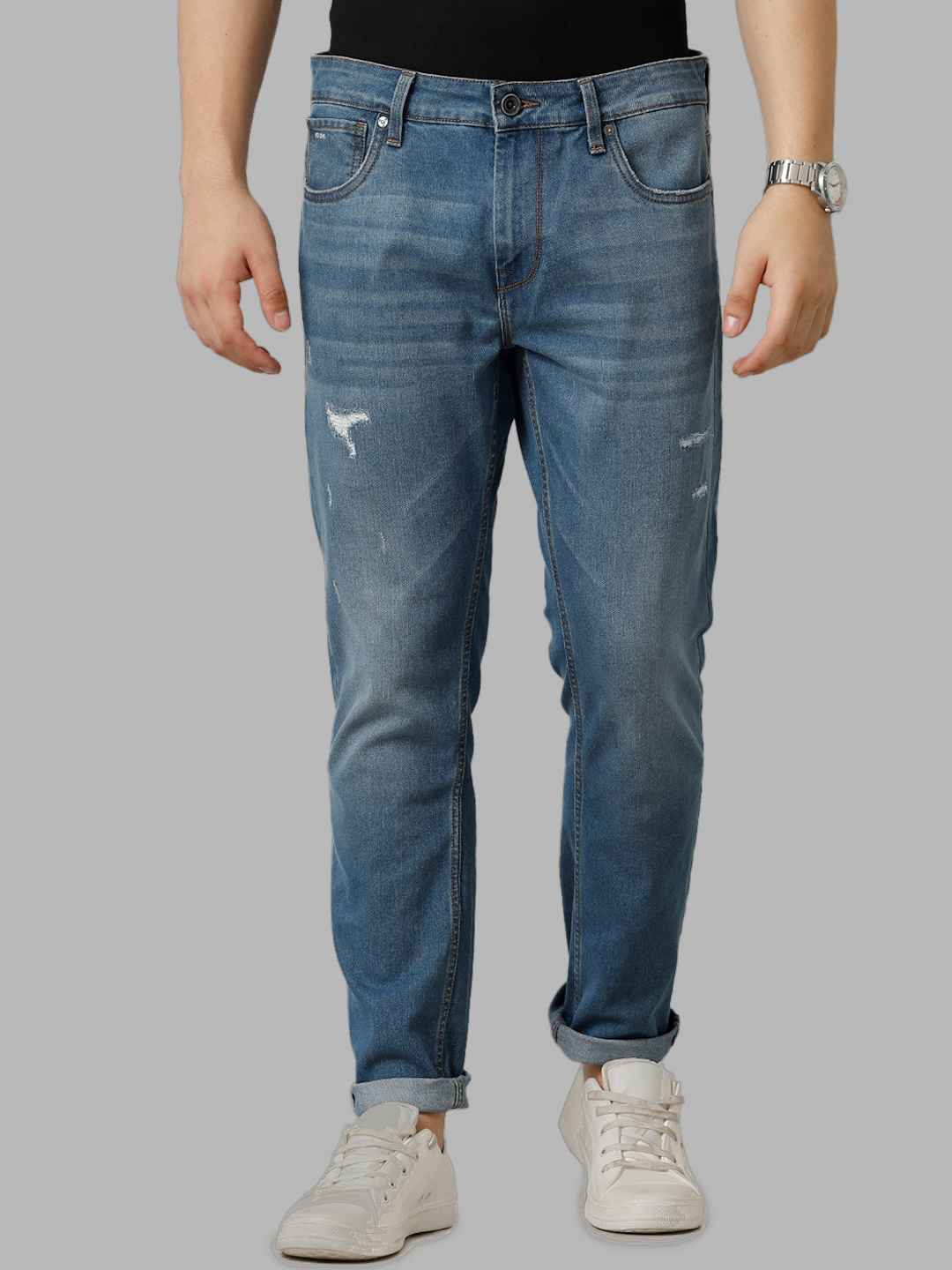 Buy Voi Jeans Men Mid Rise Comfort Skinny Fit Mildly Distressed Light ...