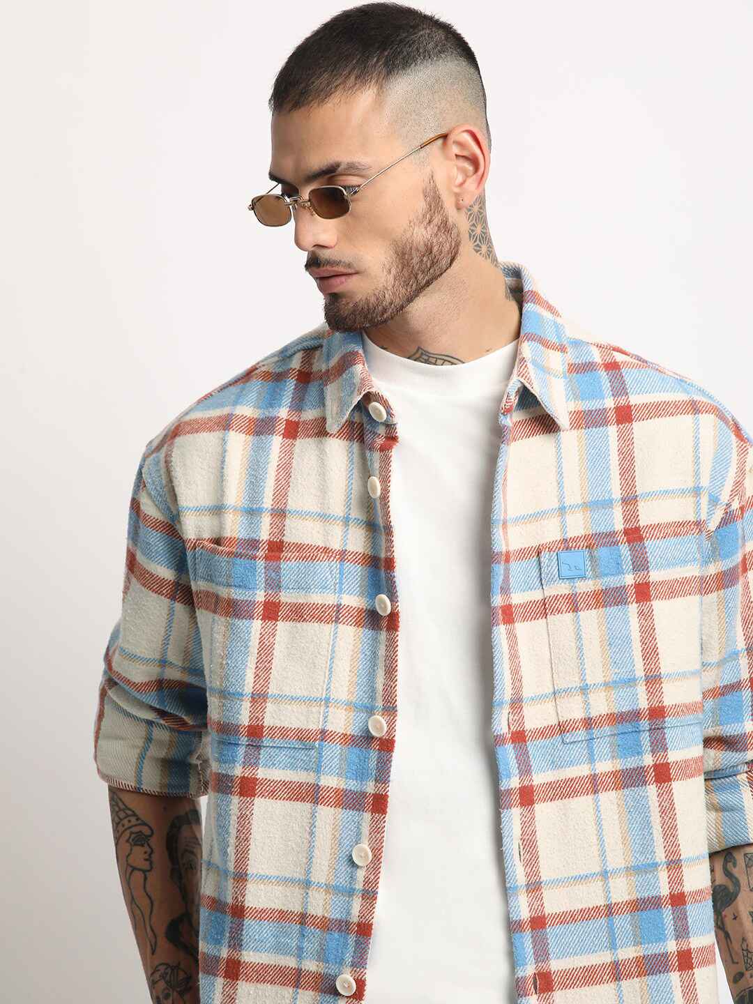Buy THE BEAR HOUSE Men Checkered Relaxed Fit Shacket - Shackets for Men ...