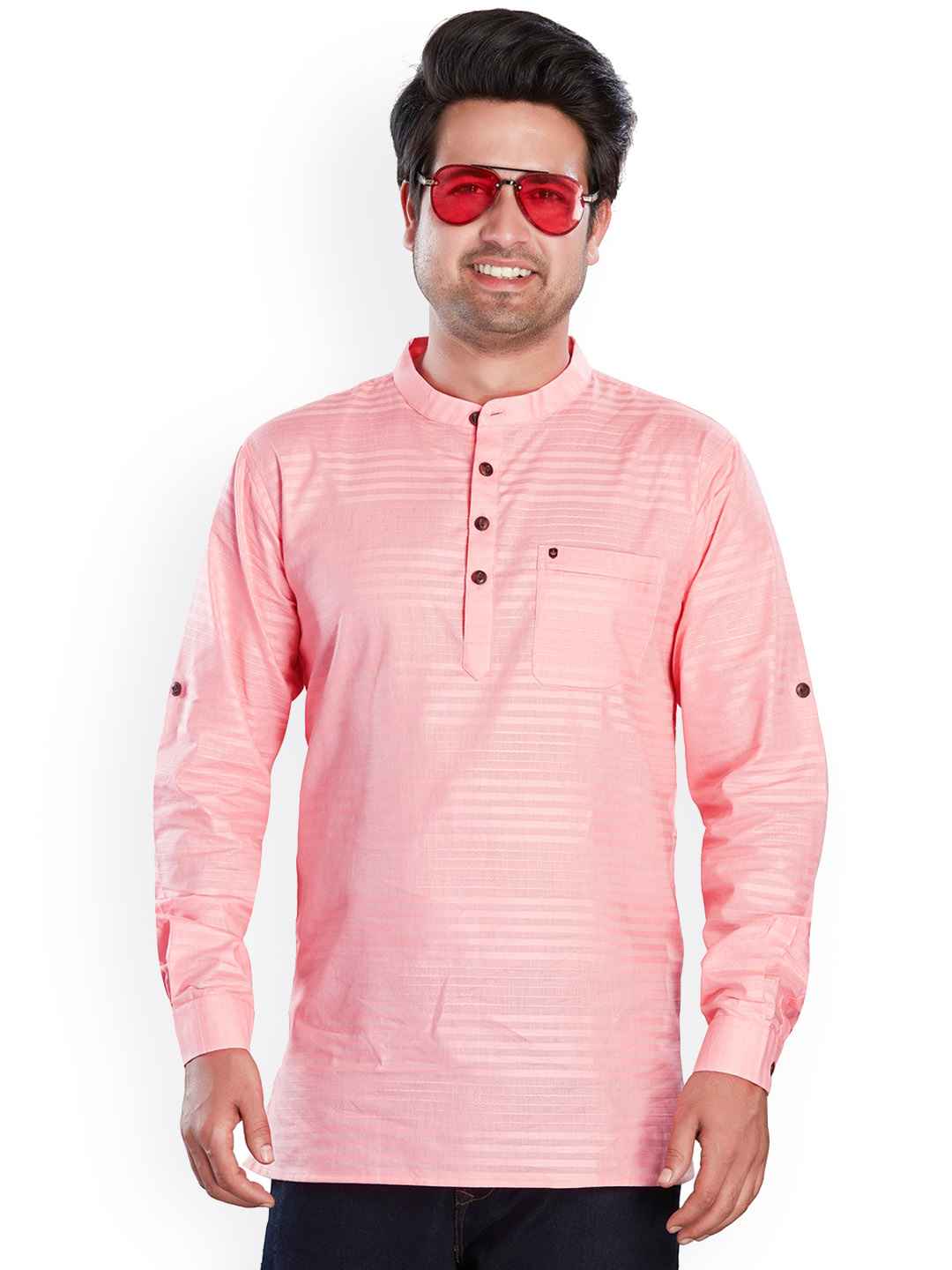 Buy Authentics Striped Thread Work Pure Cotton Pathani Short Kurta ...