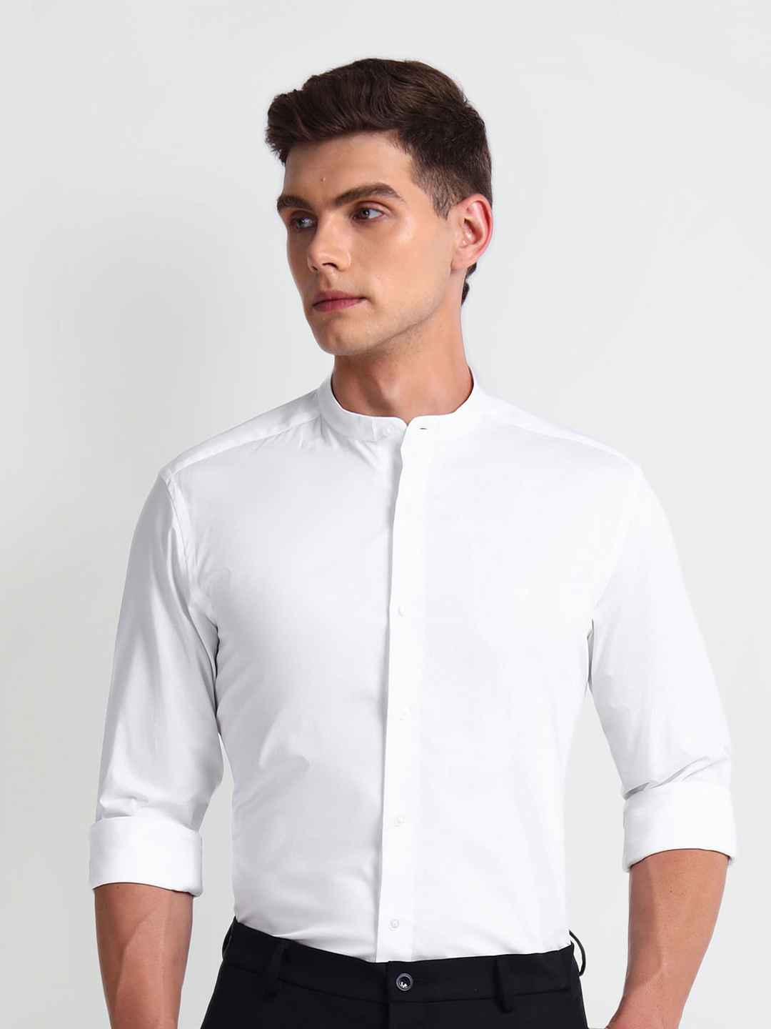 Buy Arrow New York Slim Fit Mandarin Collar Cotton Twill Formal Shirt ...