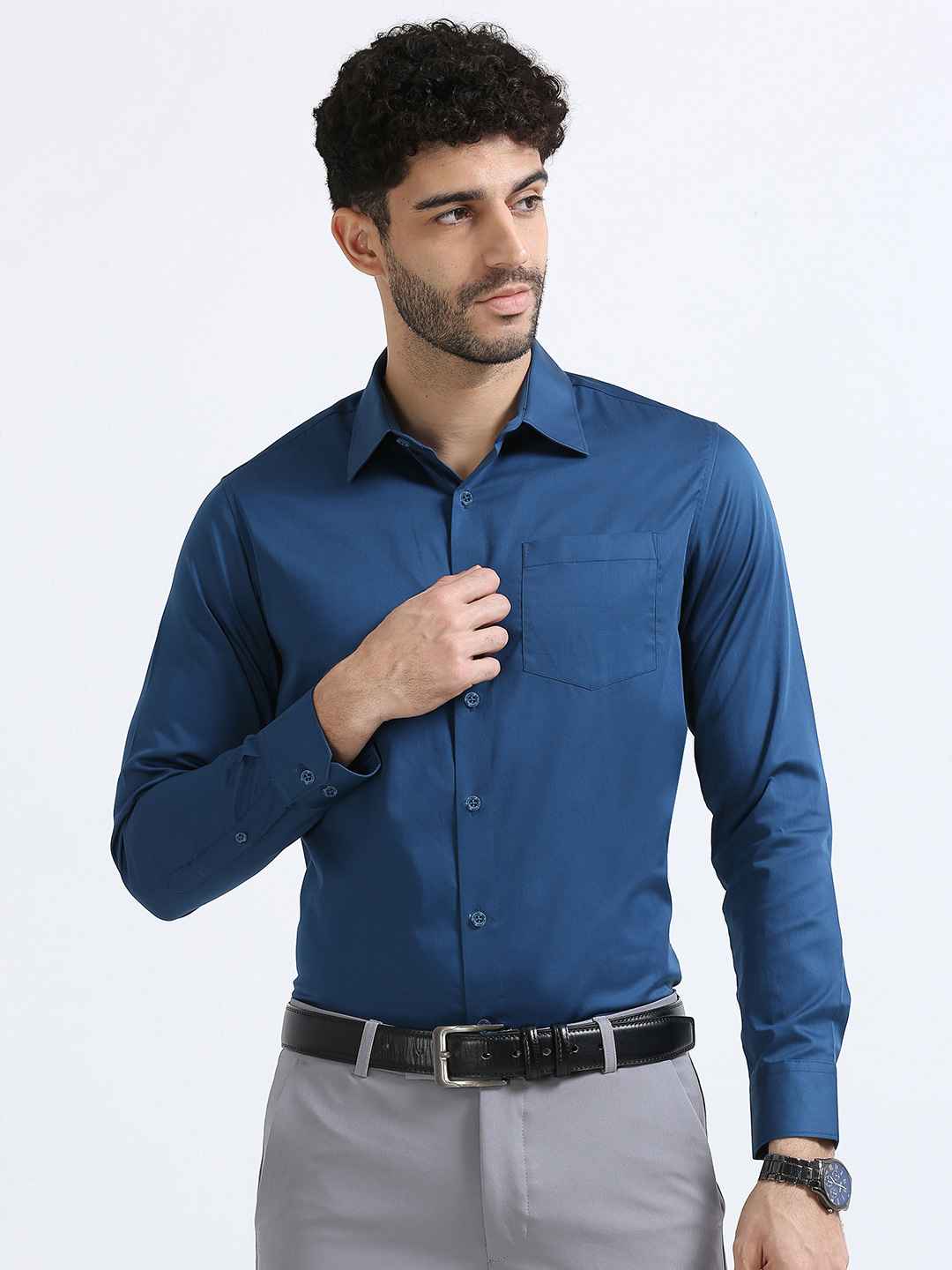 Buy THE FORMAL CLUB Men Cambridge Giza Cotton Smart Fit Pointed Collar ...