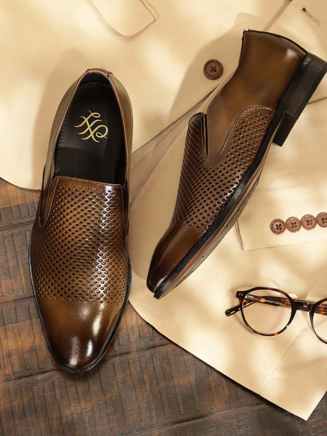Buy House Of Pataudi Men Perforated Formal Slip On Shoes - Formal Shoes ...