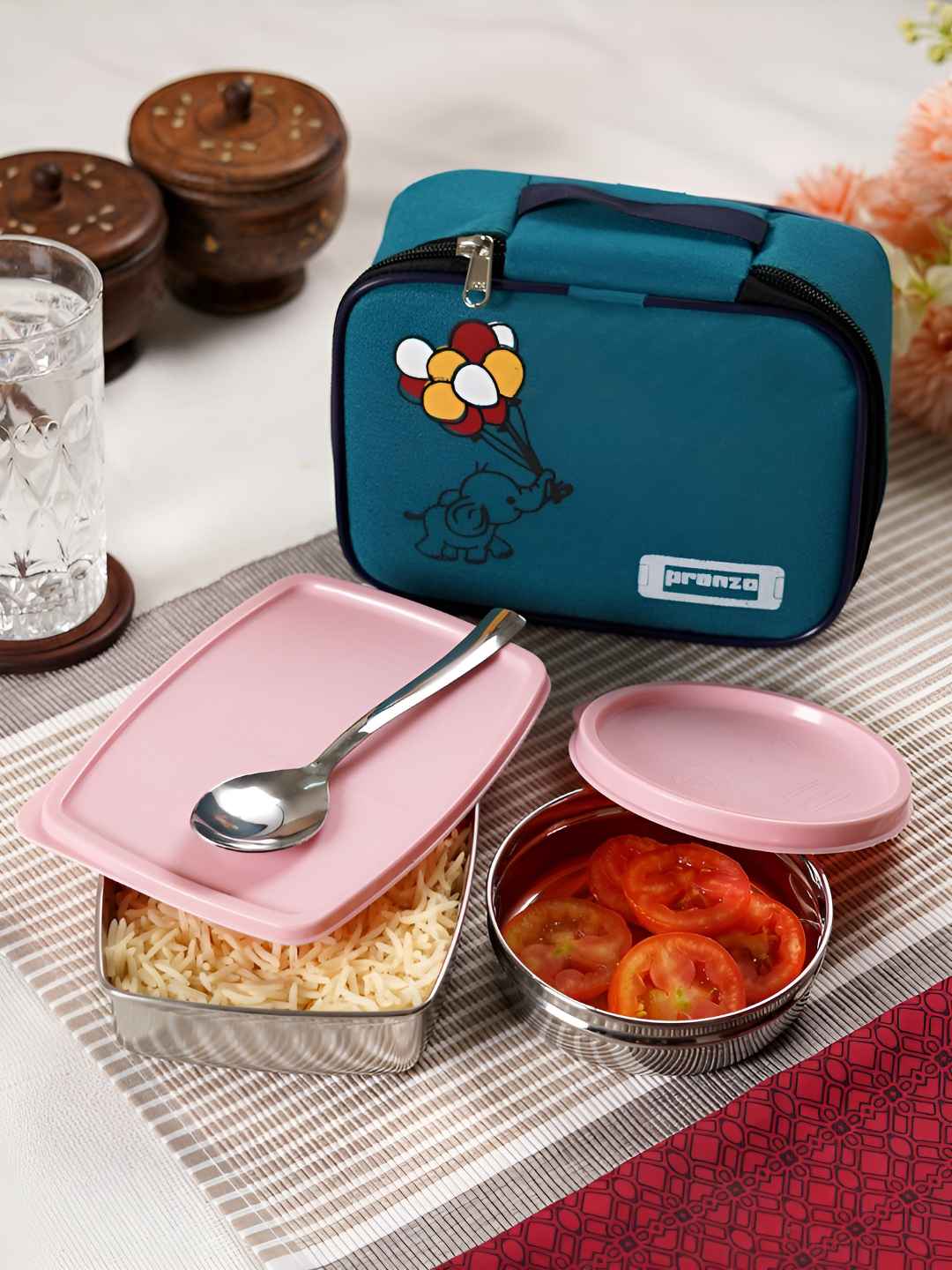 Buy Aura Pink Stainless Steel Lunch Box With Bowl & Spoon - Lunch Box ...