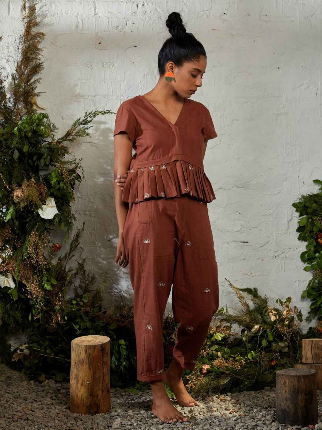 Buy SHIBUI Women Extended Sleeves Organic Cotton Cinched Waist Top ...