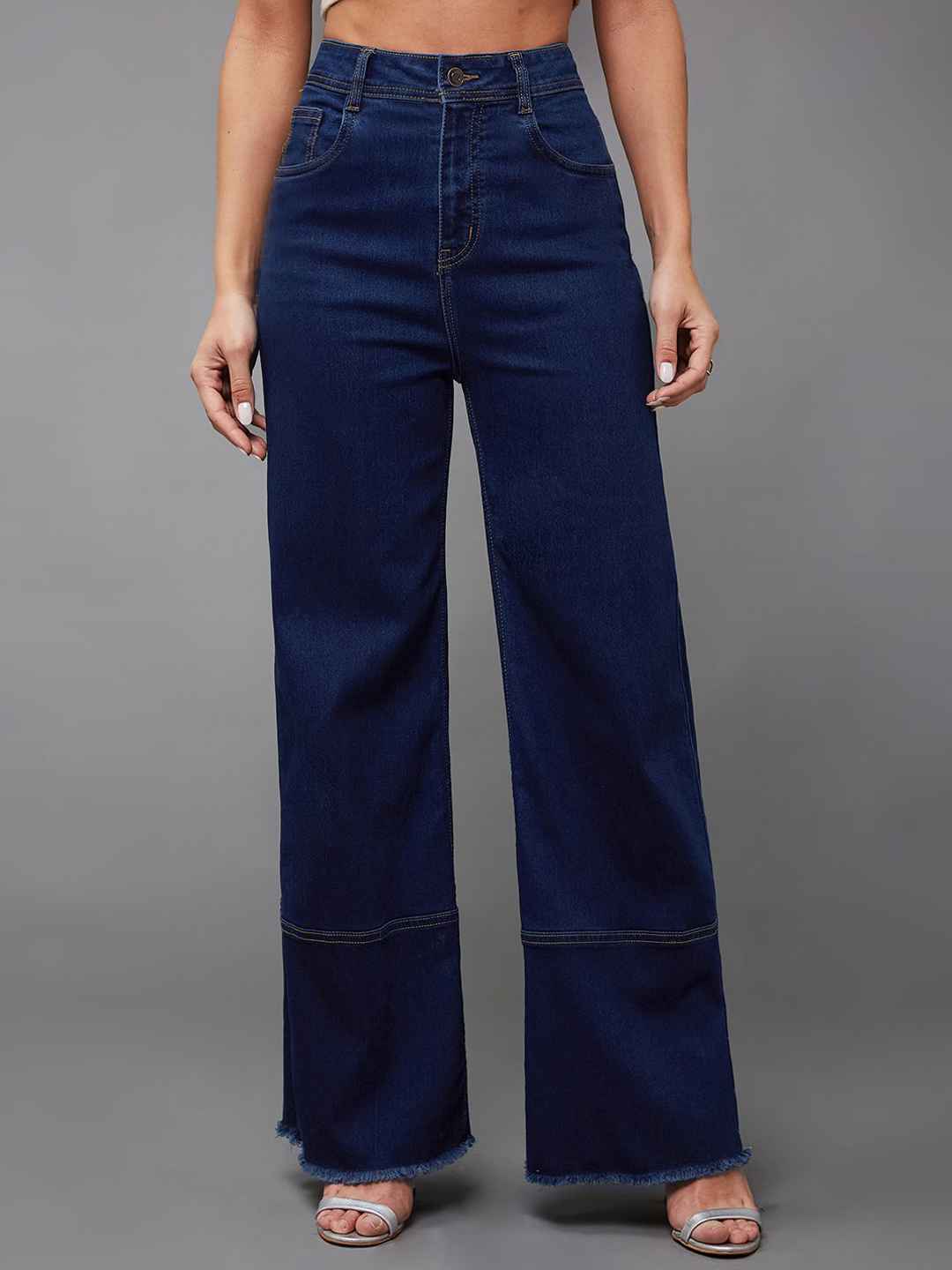 Buy Miss Chase Women Wide Leg High Rise Regular Stretchable Denim Jeans ...
