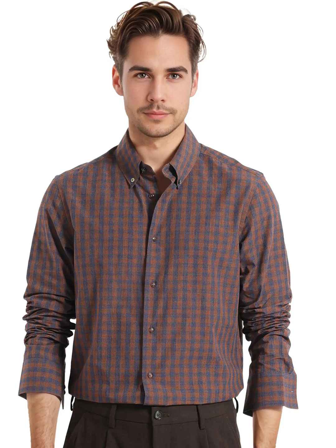 Buy RARE RABBIT Men Comfort Spread Collar Checked Cotton Oversized ...