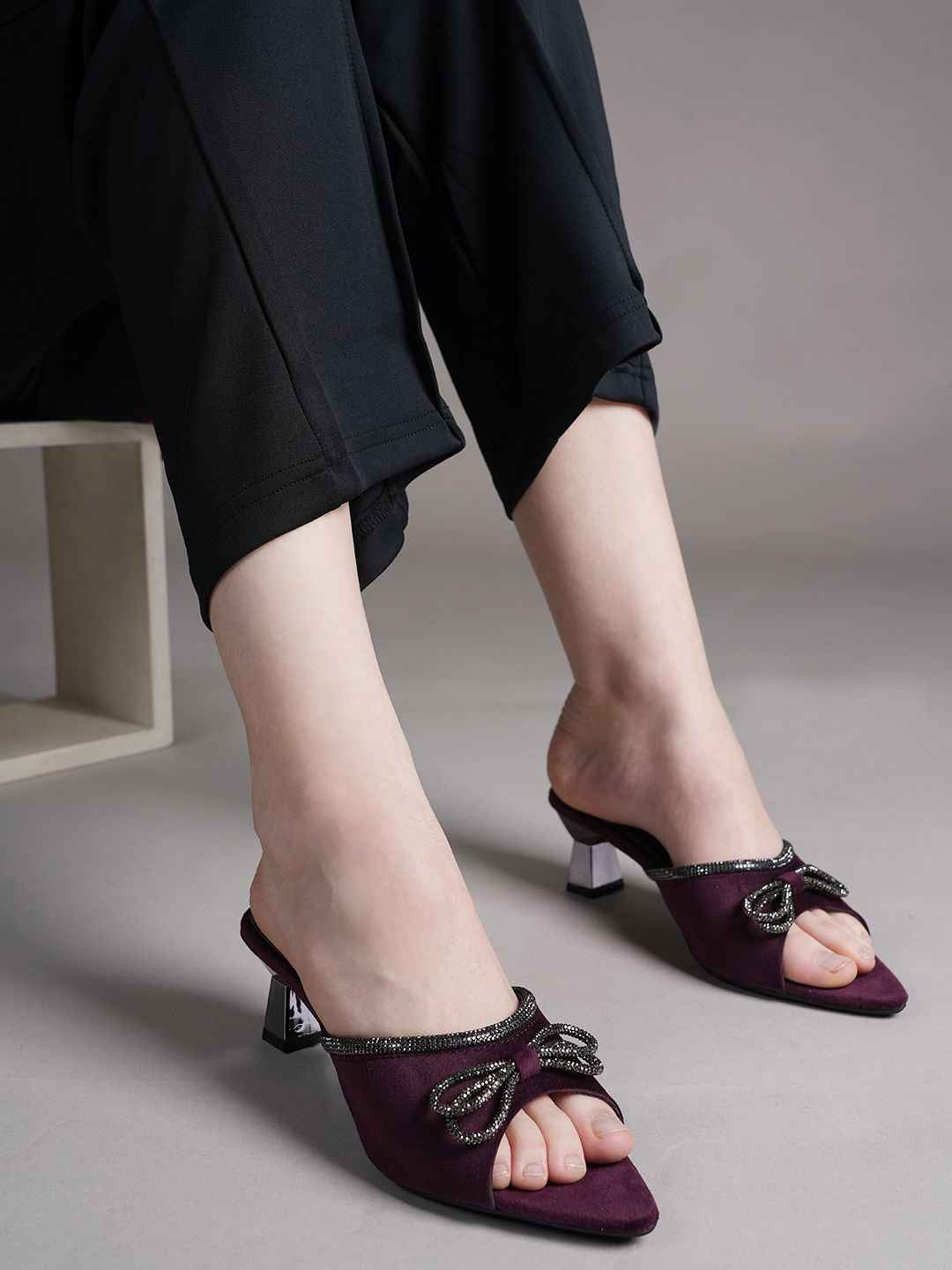 Buy Lavie Embellished Velvet Kitten Peep Toes - Heels for Women ...