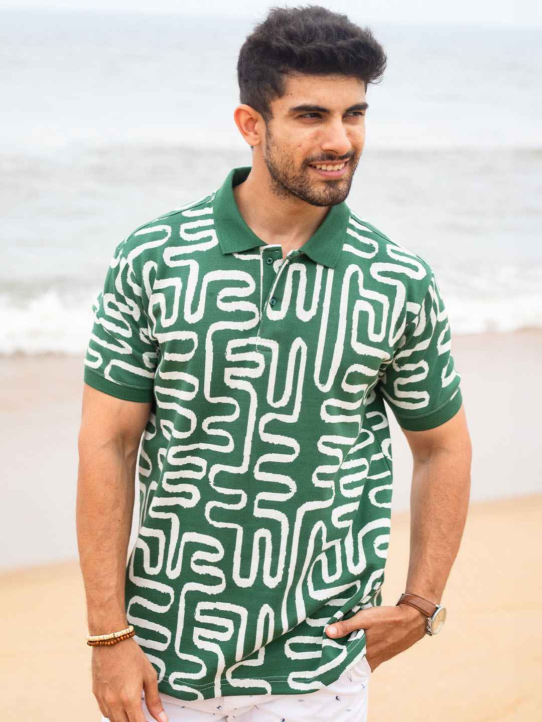 Buy Hidden Loops Men Abstract Printed Polo Collar Cotton Slim Fit T Shirt - Tshirts for Men ...