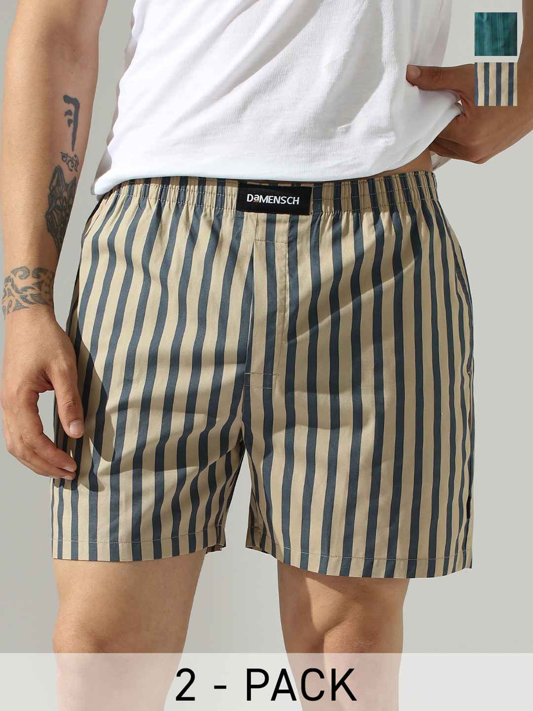 Buy DAMENSCH Pack Of 2 Striped Pure Cotton Ultra Light Boxers BS1002 ...