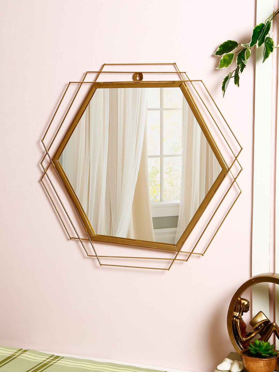 Buy Aapno Rajasthan Gold Toned Handcrafted Pentagon Framed Wall Mirror ...