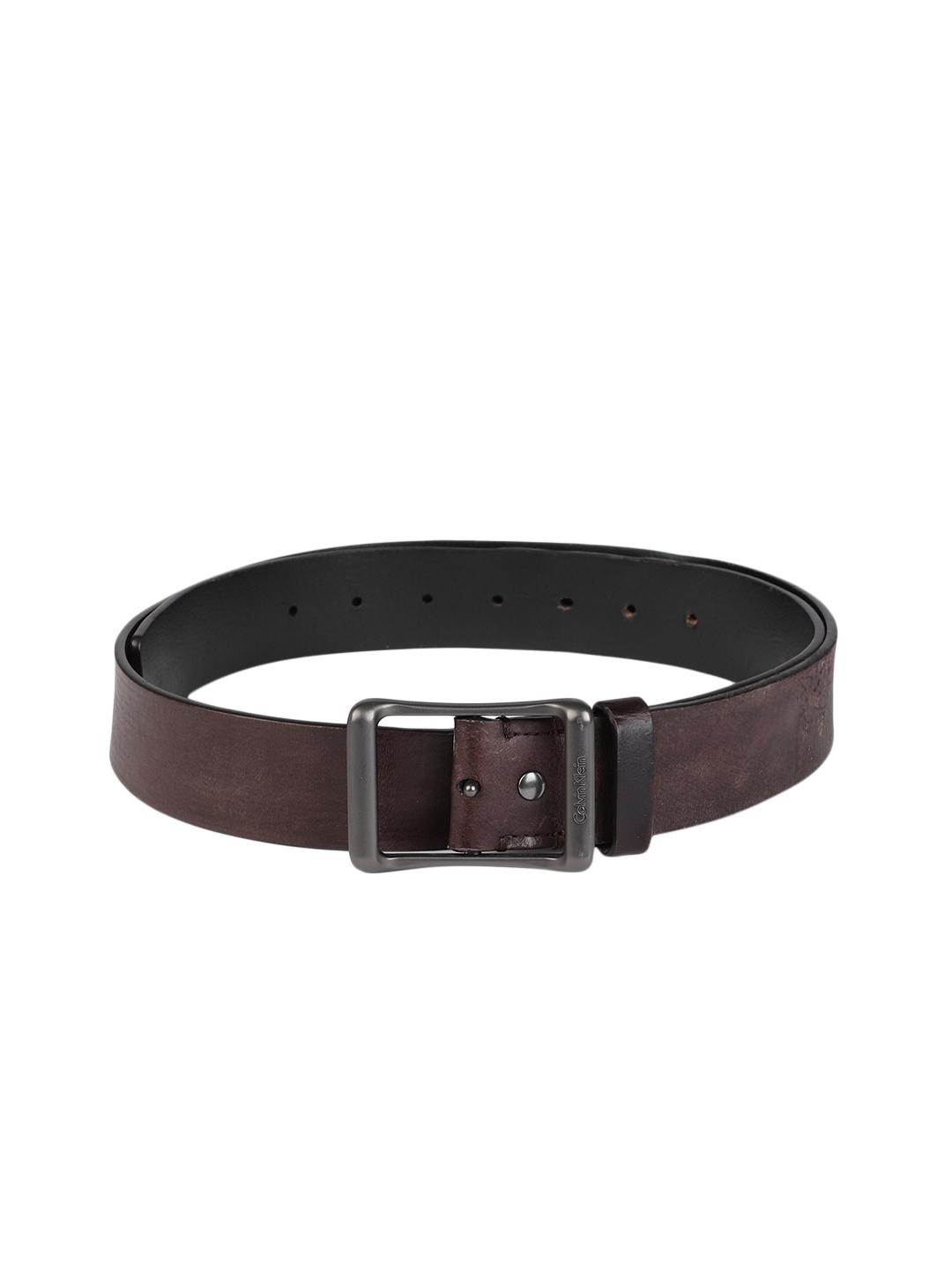 Buy Calvin Klein Men Brown Solid Leather Belt - Belts for Men 10134395 ...