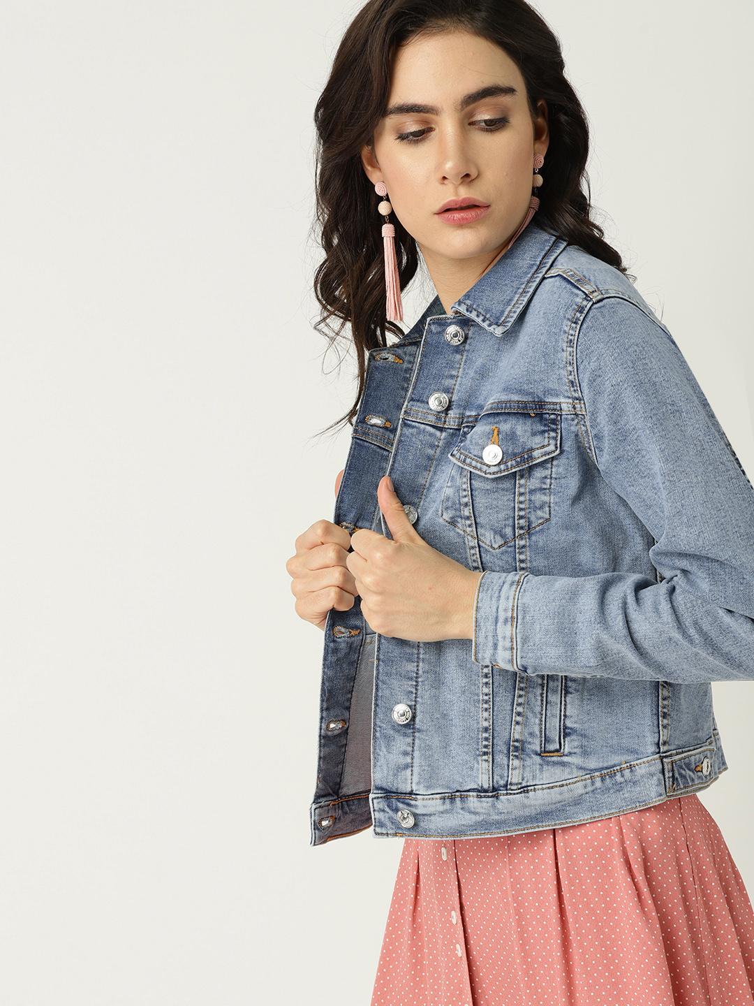 Buy MANGO Women Blue Washed Denim Jacket - Jackets for Women 10142429 ...