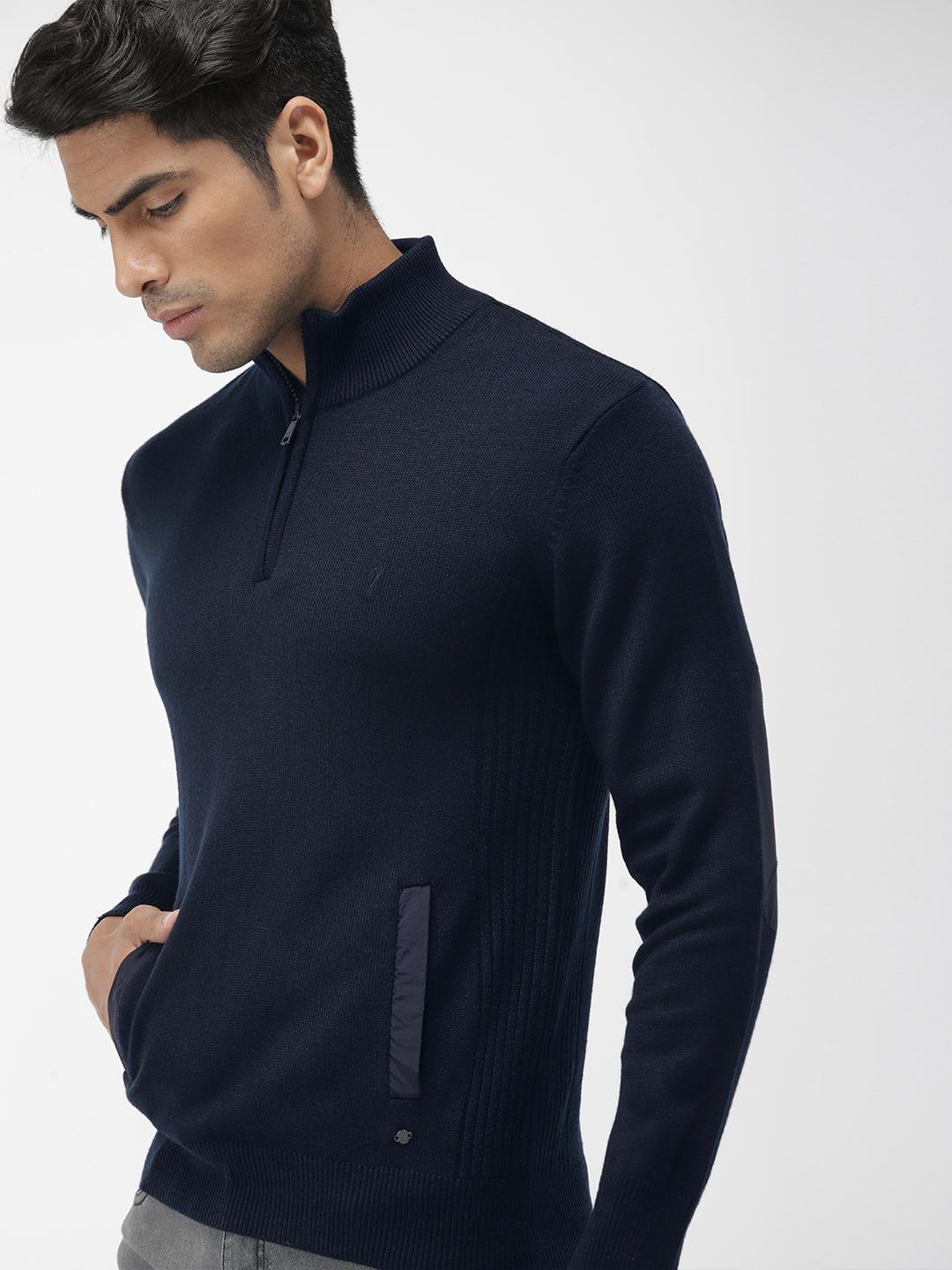 Buy Indian Terrain Men Navy Blue Solid Sweater - Sweaters for Men ...