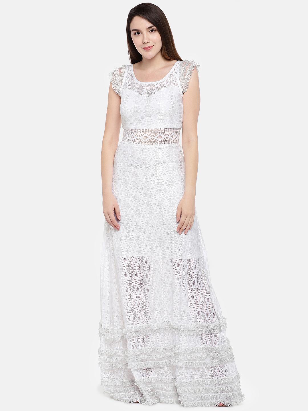 Buy Khwaab Women White Self Design Maxi Dress - Dresses for Women ...